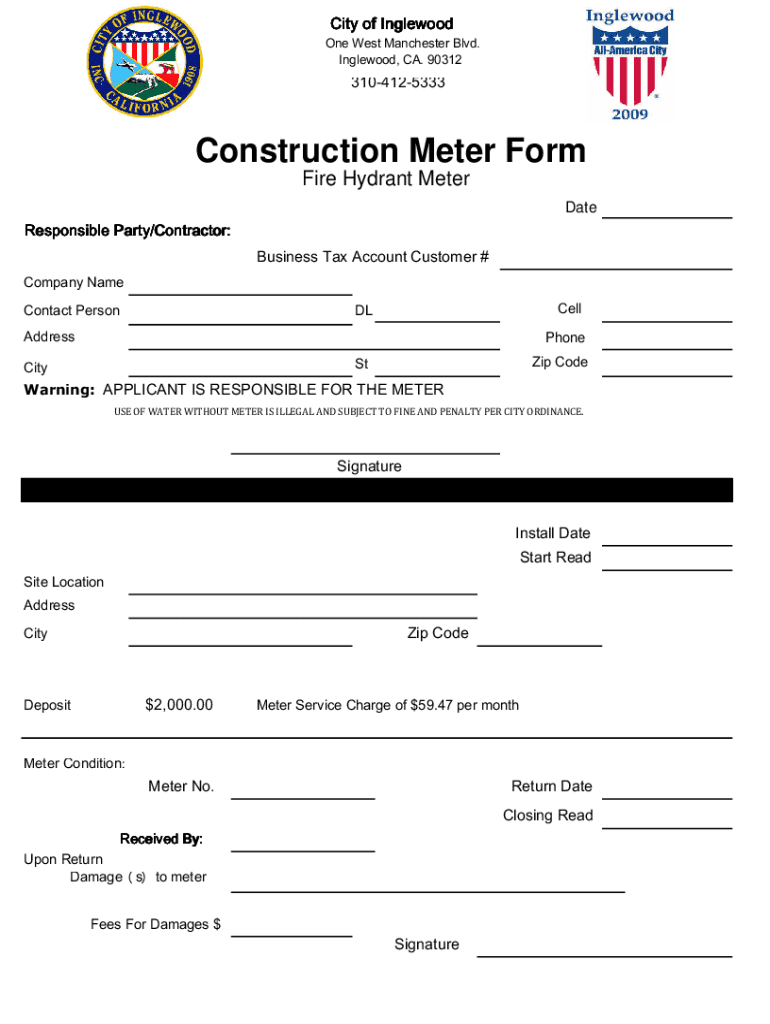 Fillable Online TEMPORARY CONSTRUCTION METER APPLICATION Fax Email Print - pdfFiller
