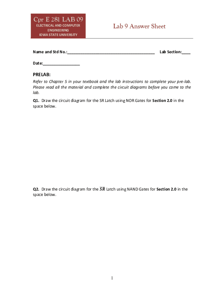 Fillable Online home engineering iastate CPRE281 LAB09 Answer Sheet - Cpr E 281 LAB 09 ... Fax ...