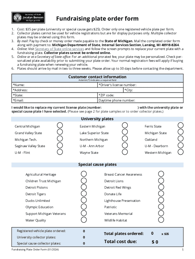 Fillable Online Fundraising plate order form Fax Email Print - pdfFiller