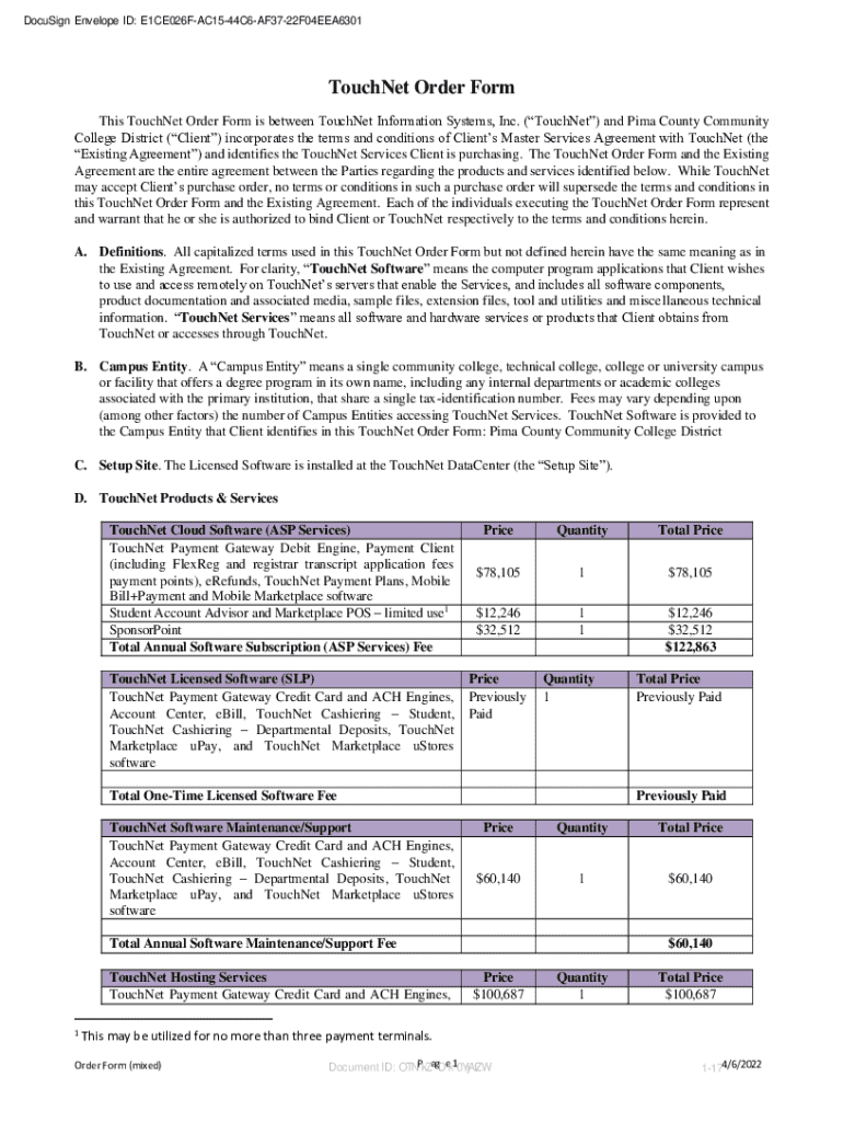 Fillable Online TouchNet Order Form Fax Email Print - pdfFiller