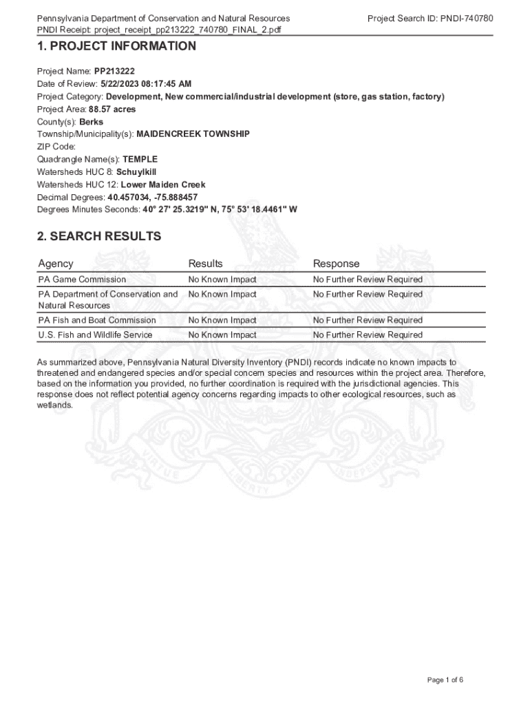 Fillable Online files dep state pa 5 - PA Natural Diversity Inventory ...