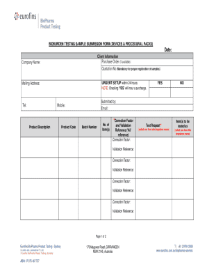 Fillable Online BIOBURDEN TESTING SAMPLE SUBMISSION FORM (DEVICES ...