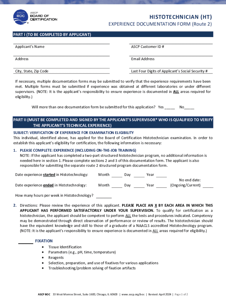 Fillable Online HISTOTECHNICIAN (HT) Fax Email Print - pdfFiller
