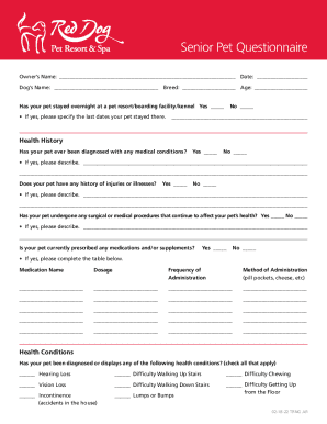 Fillable Online Has anyone developed a questionnaire for dog boarding ...