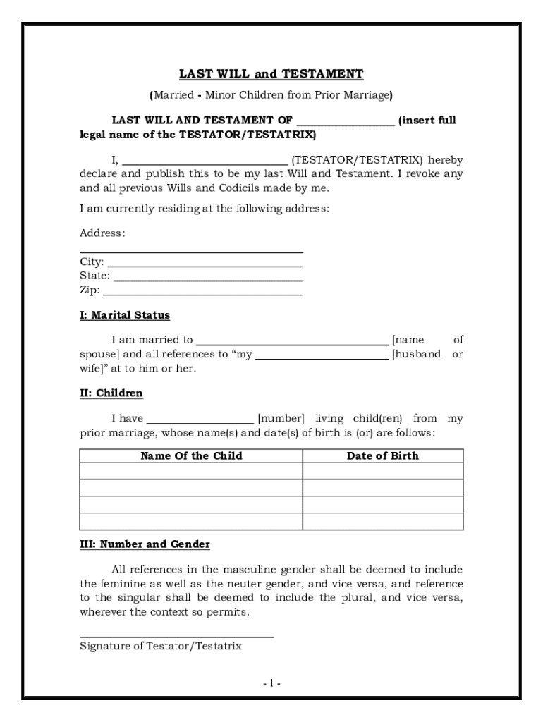 Fillable Online Married - Minor Children From Prior Marriage (Generic ...
