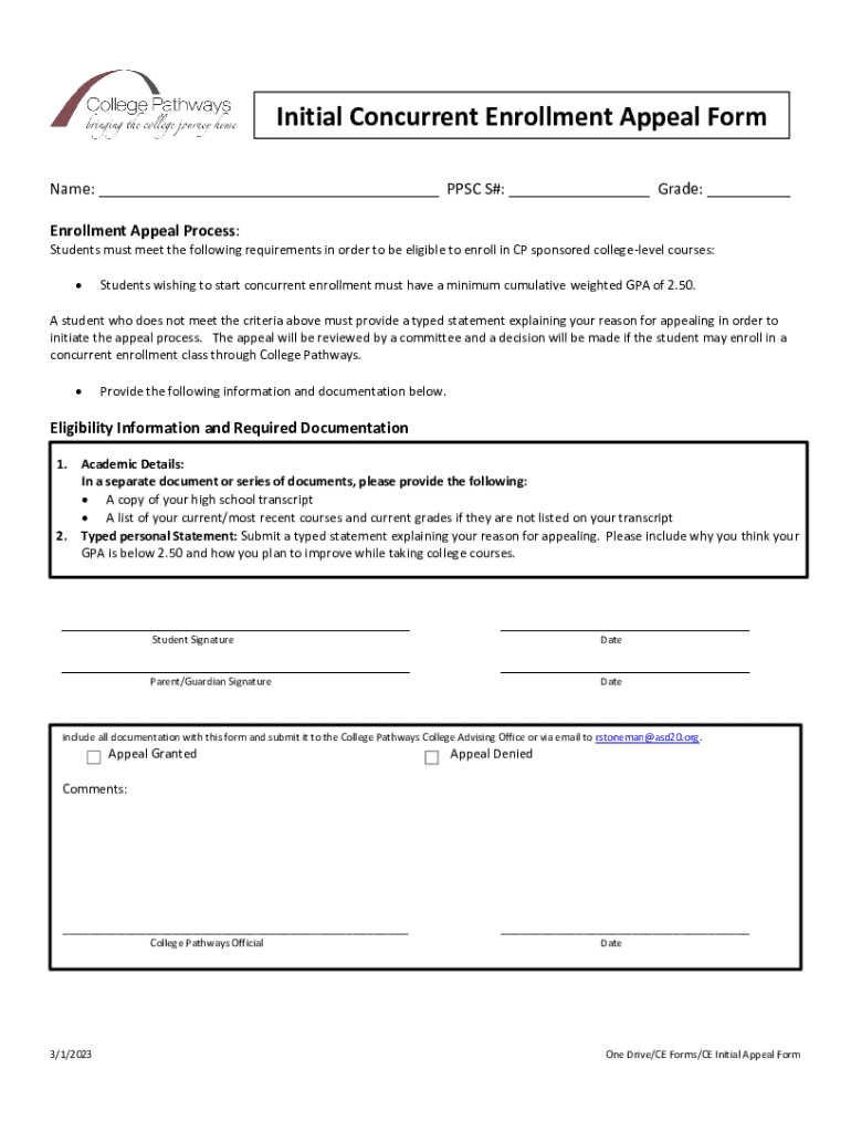 Fillable Online Concurrent Enrollment College Now Appeal Form Fax Email Print - pdfFiller