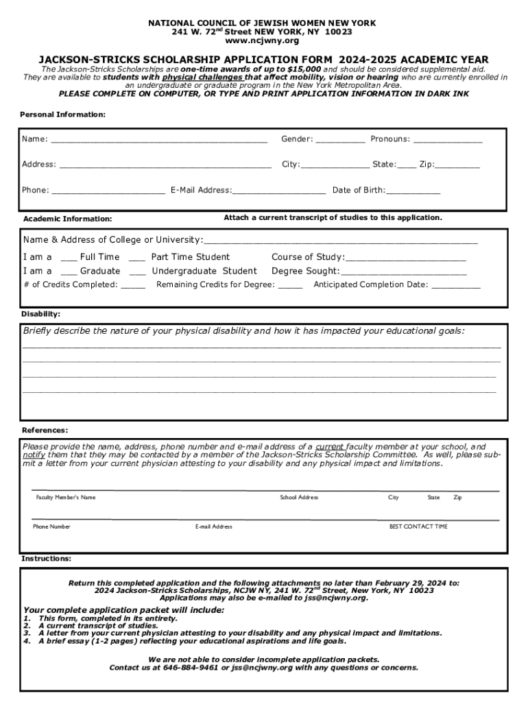 Fillable Online JACKSON-STRICKS SCHOLARSHIP APPLICATION FORM 2024 ...
