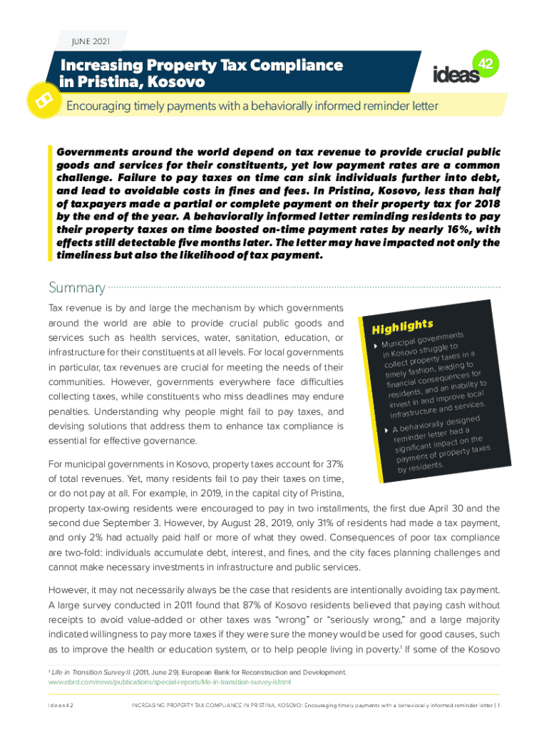 Fillable Online Improving Property Tax Compliance with a Reminder ...