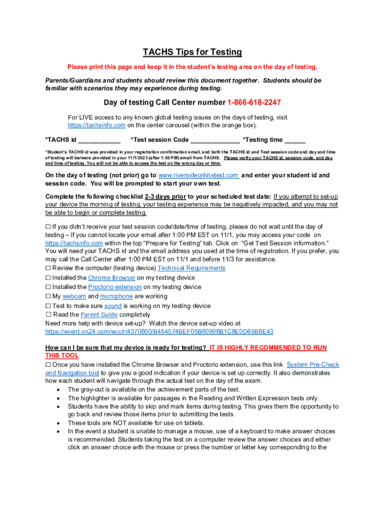 Fillable Online TACHS Tips for Testing Fax Email Print - pdfFiller