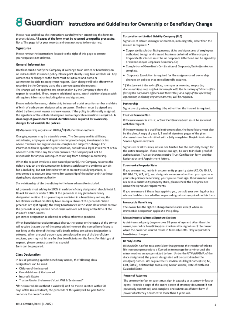 Fillable Online Instructions and Guidelines for Ownership or ...