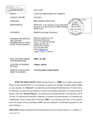 Fillable Online Form of Order Discharge Receiver RBC v BRM amended per ...