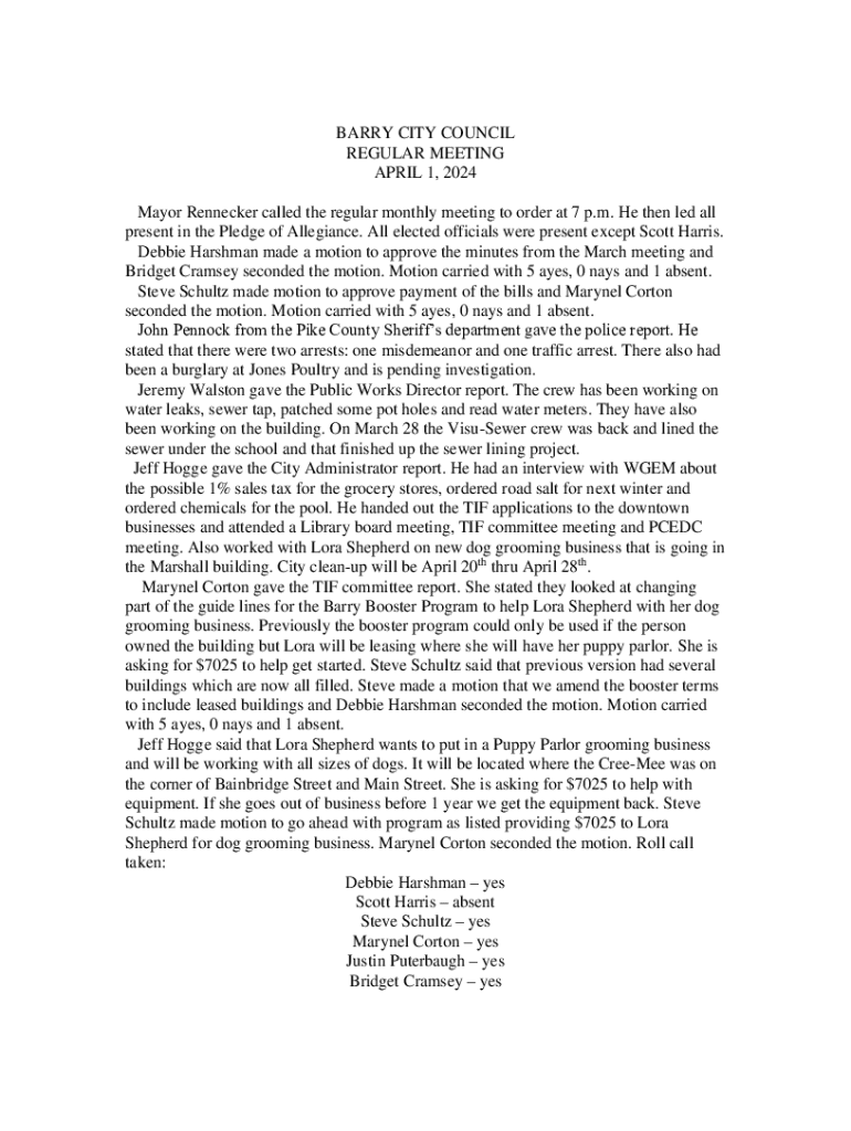 Fillable Online City of Barry City Council met Feb. 5 Fax Email Print ...