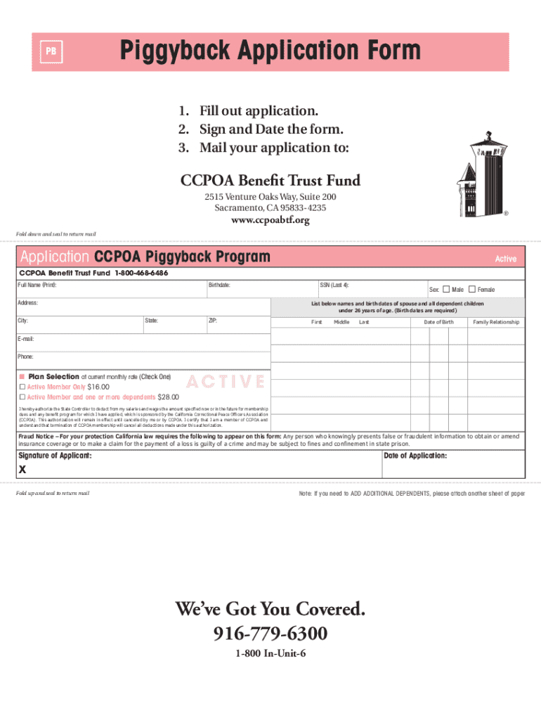 Fillable Online CCPOA Benefit Trust Fund2515 Venture Oaks Sacramento ...