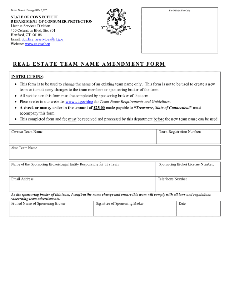 Fillable Online REAL ESTATE TEAM NAME AMENDMENT FORM Fax Email Print ...