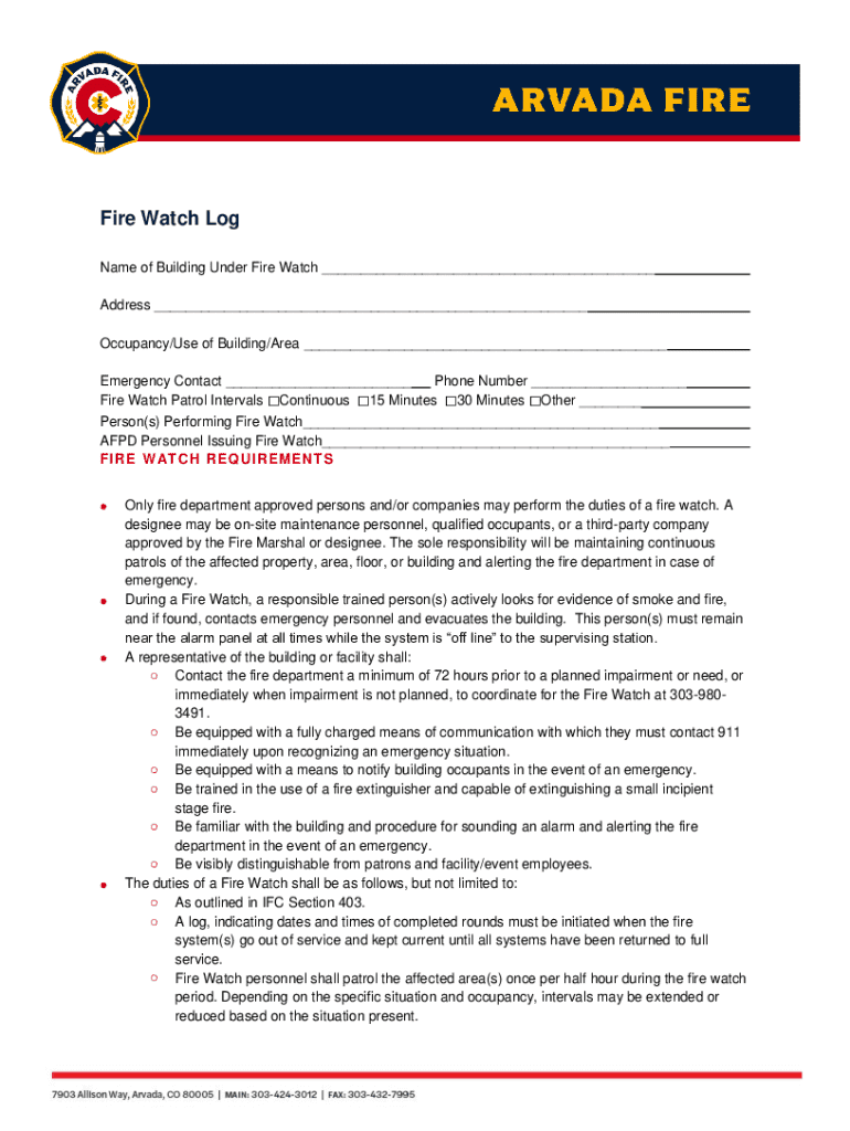 Fillable Online Name of Building Under Fire Watch Fax Email Print ...