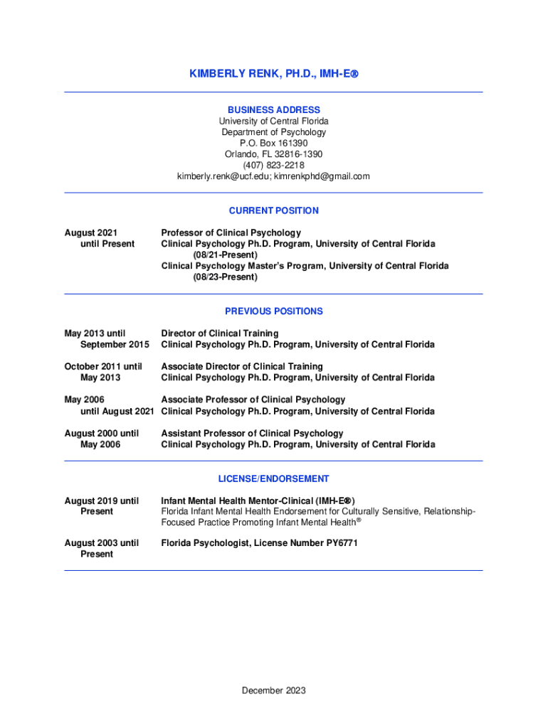 Fillable Online sciences ucf Kimberly Renk - Psychology - UCF College ...