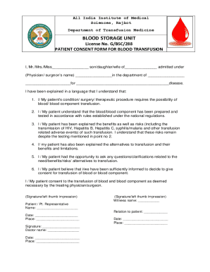 Fillable Online Consent for Blood Transfusion - Guidance for Healthcare ...