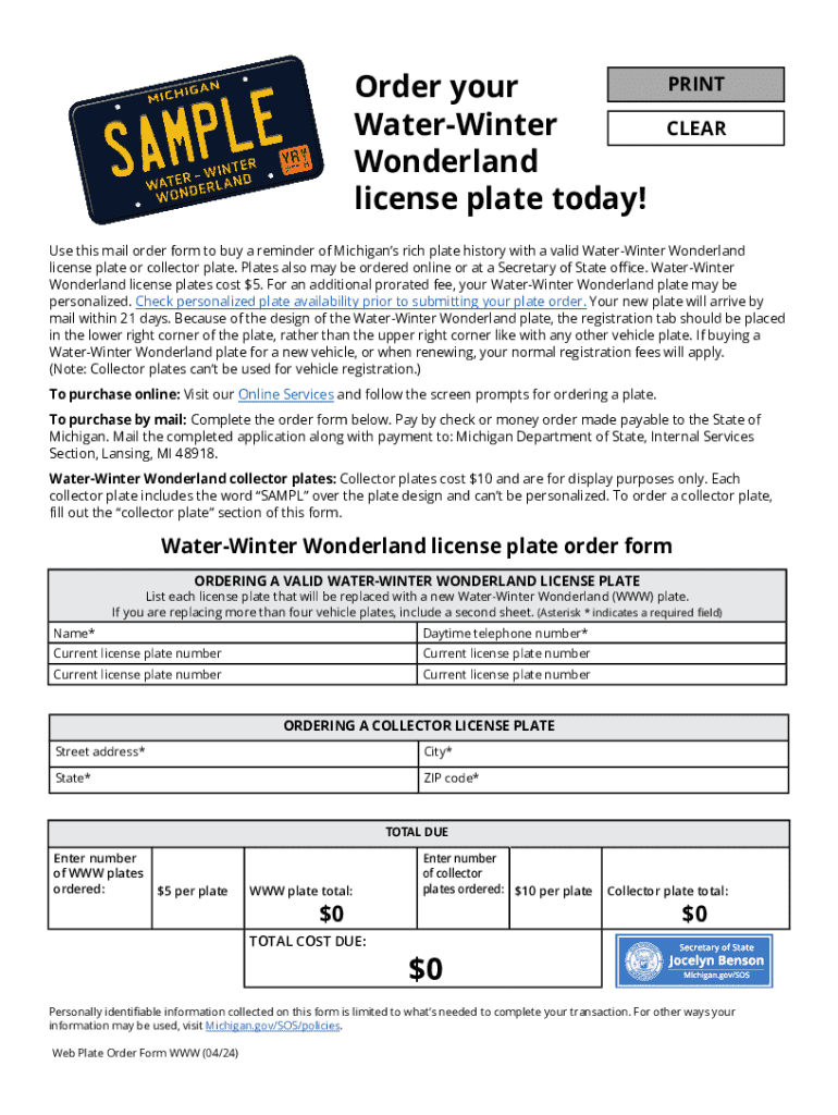 Fillable Online Water Wonderland Plate Order Form Fax Email Print ...