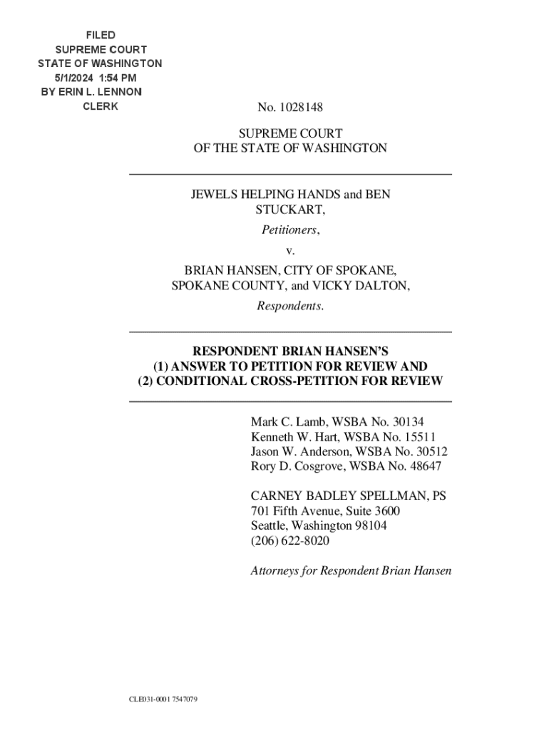 Fillable Online Jewels Helping Hands & Ben Stuckart v. Brian Hansen, et ...