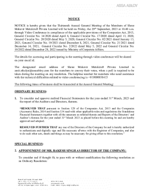 Fillable Online NOTICE NOTICE is hereby given that the 22ND ANNUAL ... Fax Email Print - pdfFiller