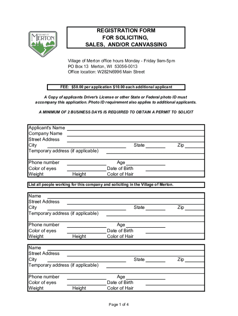 Fillable Online REGISTRATION FORM FOR SOLICITING, SALES, AND/ ... Fax ...