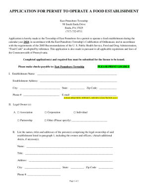 Fillable Online application for permit to operate a new food ...