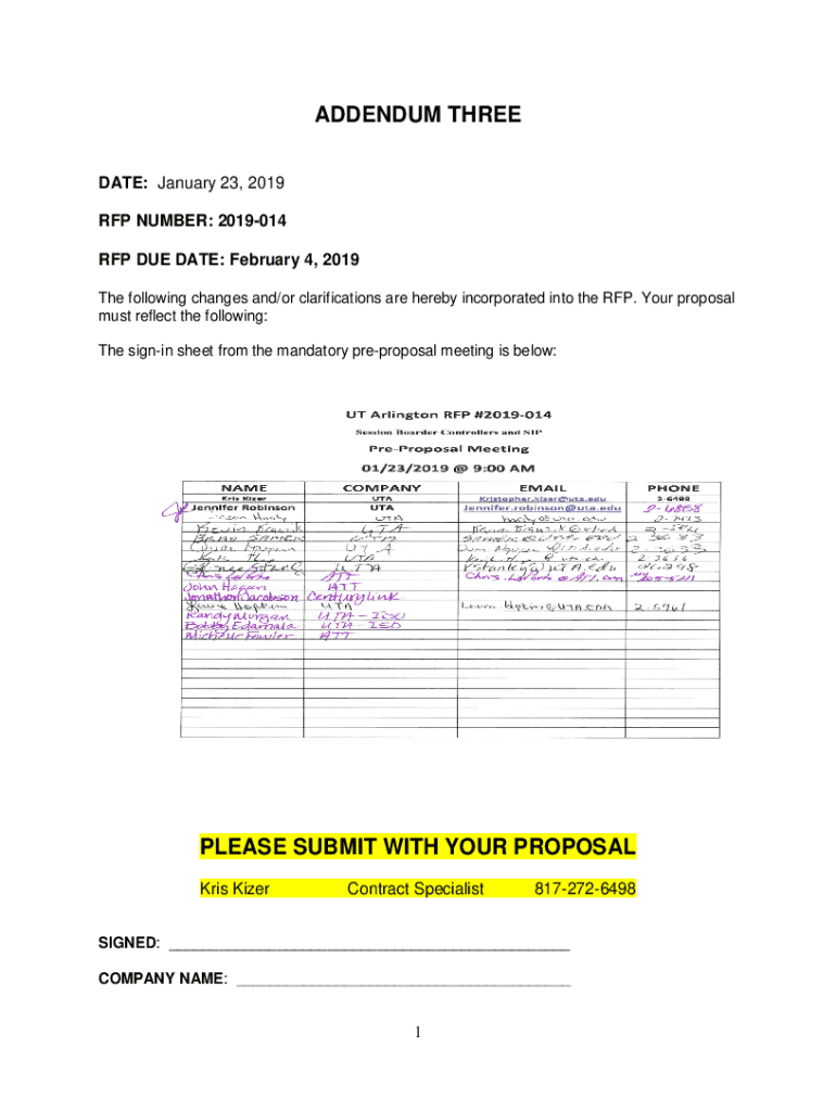 Fillable Online ADDENDUM TO REQUEST FOR PROPOSALS ISSUE DATE Fax Email ...