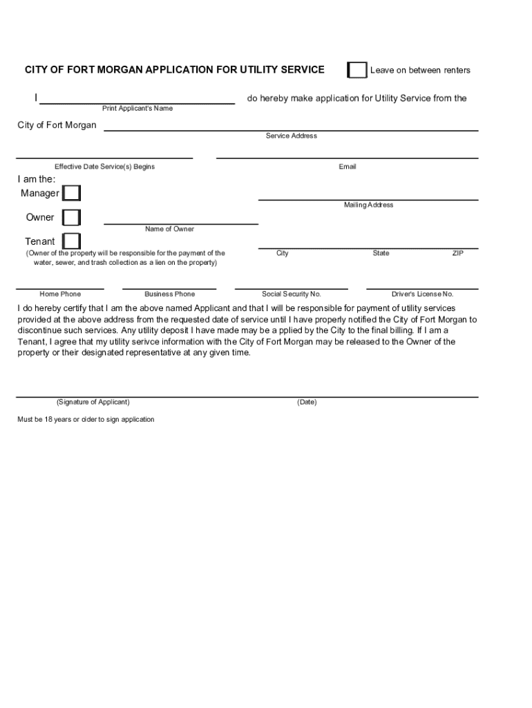 Fillable Online do hereby make application for Utility Service from the ...