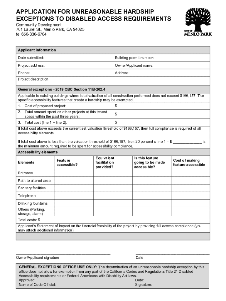 Fillable Online Application For Unreasonable Hardship To Disabled ...