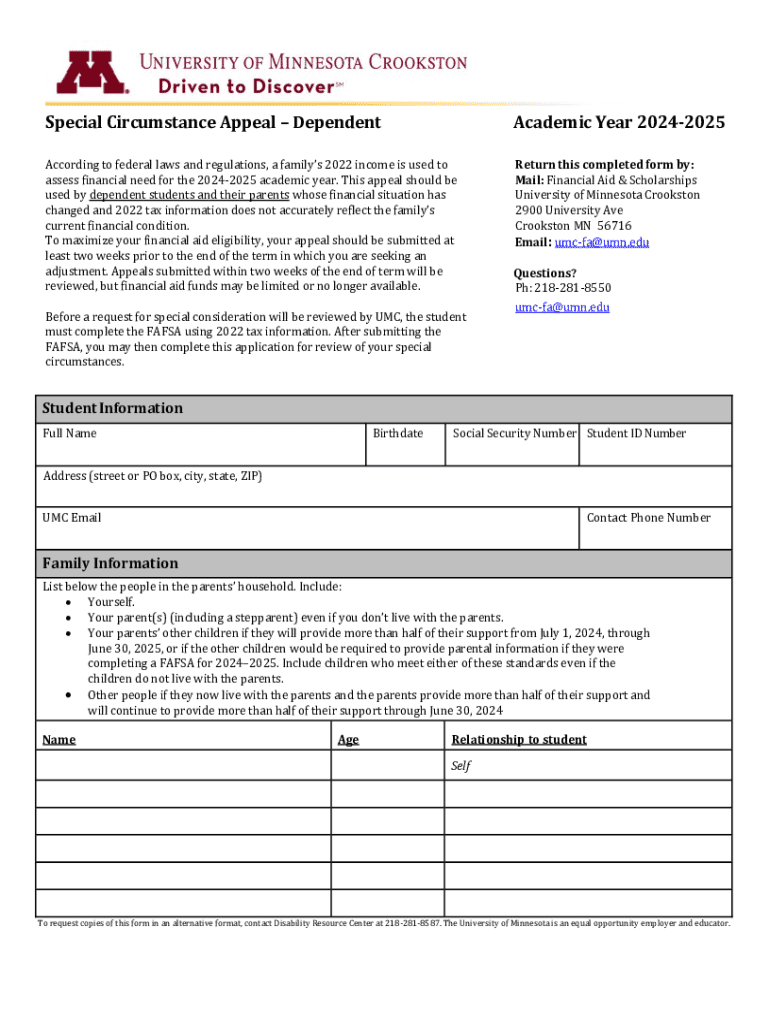 Fillable Online 20242025 Special Circumstance Form Fax Email Print - pdfFiller