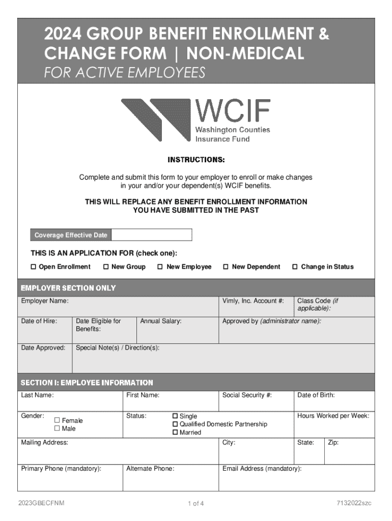 Fillable Online 2024 group benefit enrollment & change form non-medical ...
