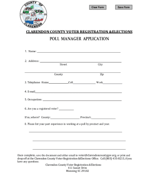 Fillable Online APPLICATION FOR POLL MANAGERS Fax Email Print - pdfFiller