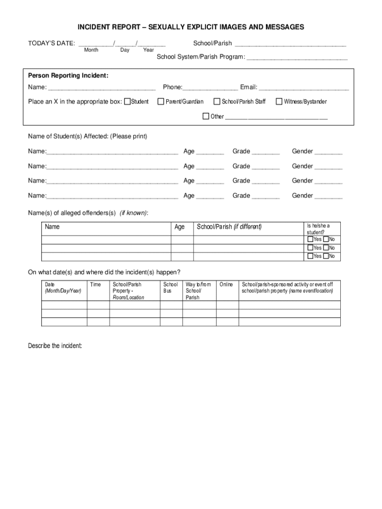 Fillable Online incident reportsexually explicit images and messages ...