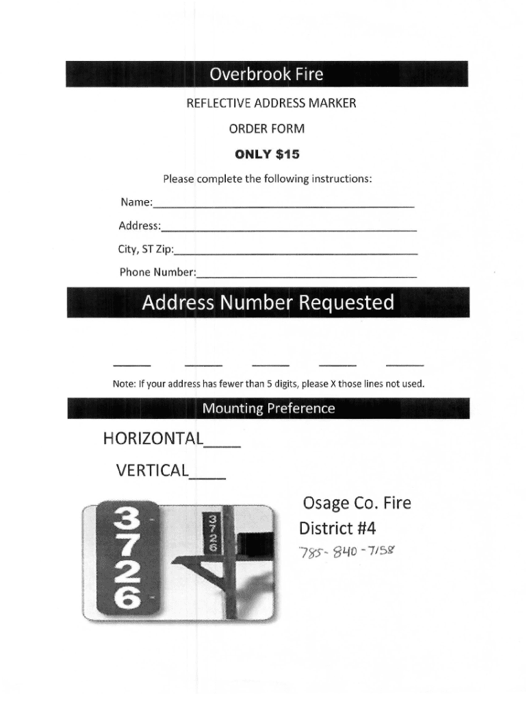 Fillable Online reflective address marker order form ONLY $20* Fax ...