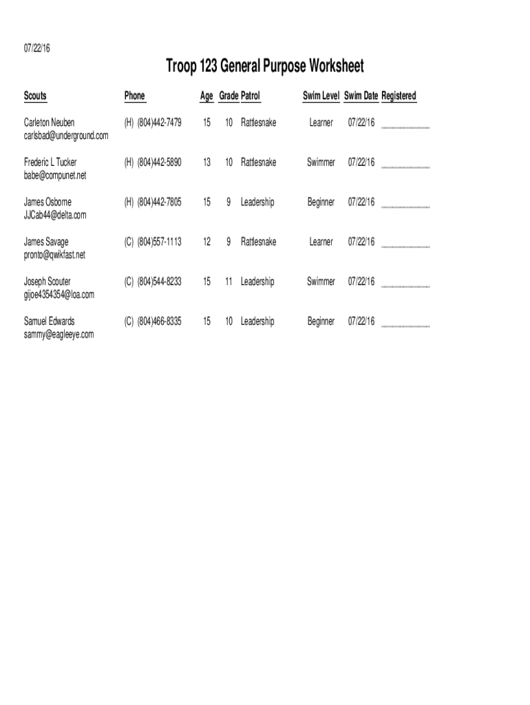 Fillable Online Troop 123 General Purpose Worksheet Fax Email Print - pdfFiller