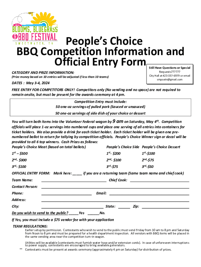 Fillable Online People's Choice BBQ Competition Information and ...