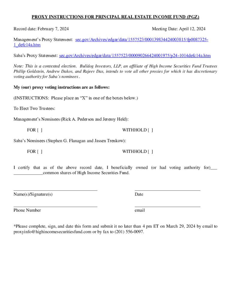 Fillable Online proxy instructions for principal real estate income fund (pgz) Fax Email Print ...