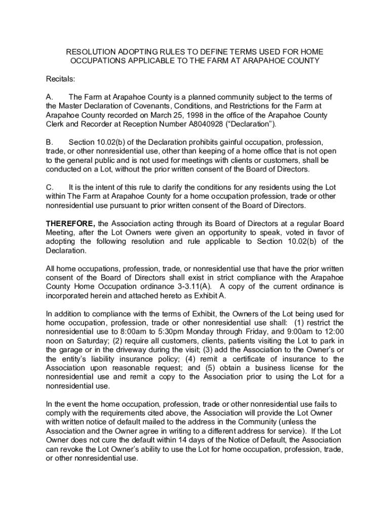 Fillable Online resolution adopting rules to define terms used for home ...