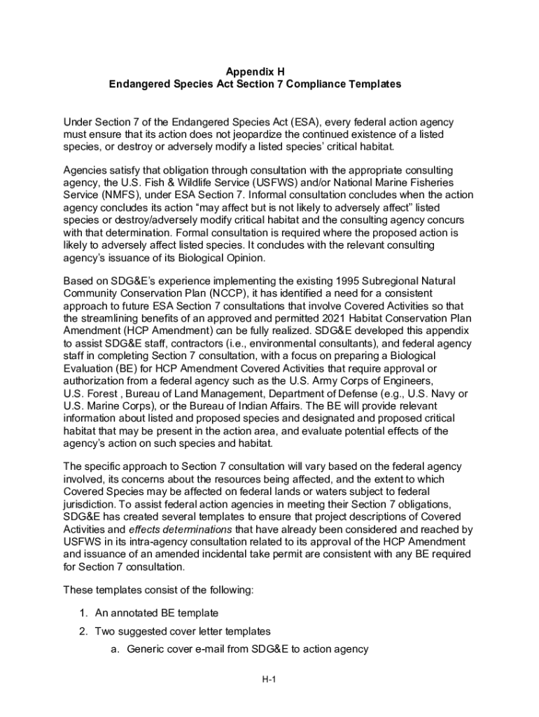Fillable Online Appendix H Endangered Species Act Section 7 Compliance ...