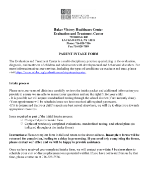 Fillable Online Evaluation and Treatment Center Parent Intake Form Fax ...