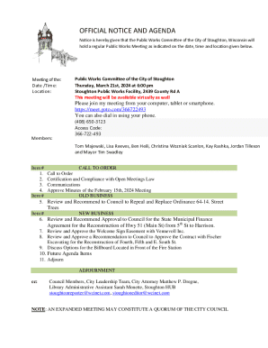 Fillable Online Notice is hereby given that the Public Works Committee ...