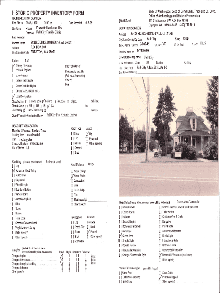 Fillable Online Historic RegistersWashington State Department of ... - DAHP Fax Email Print ...