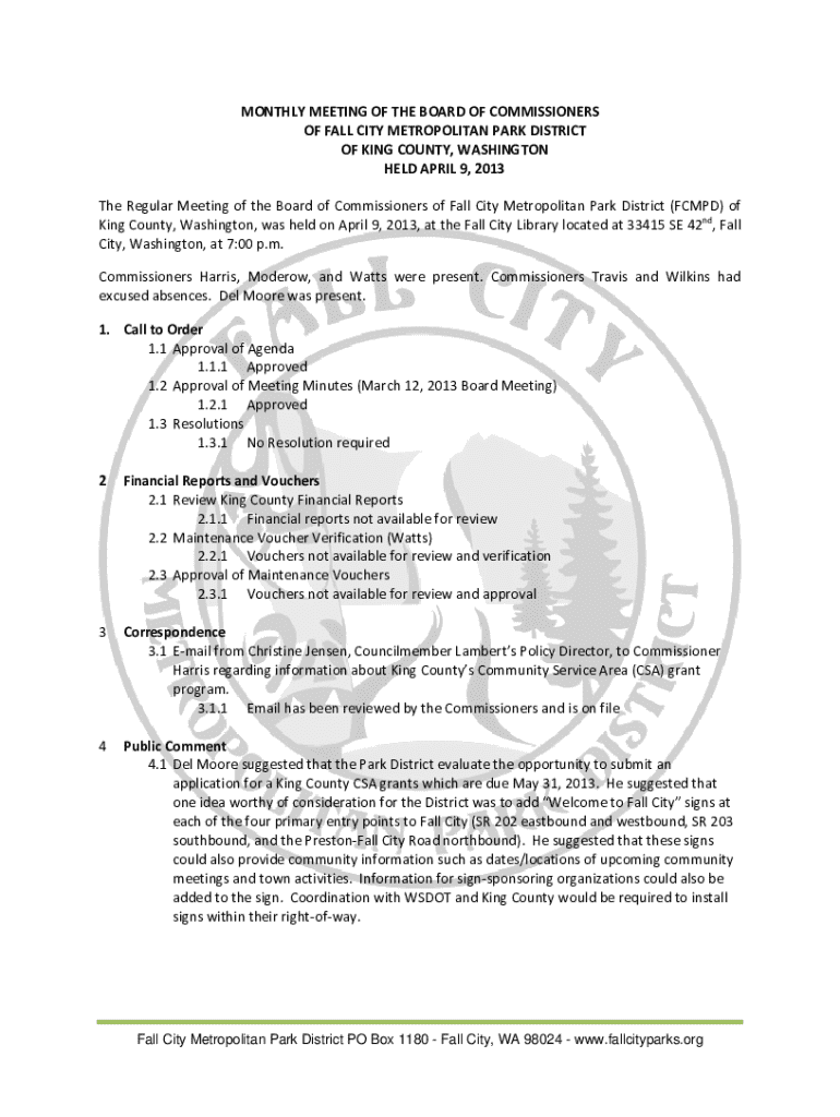 Fillable Online Commissioners Harris, Moderow, and Watts were present ...