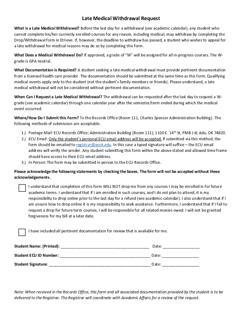 Fillable Online Late Medical Withdrawal Request Fax Email Print - pdfFiller