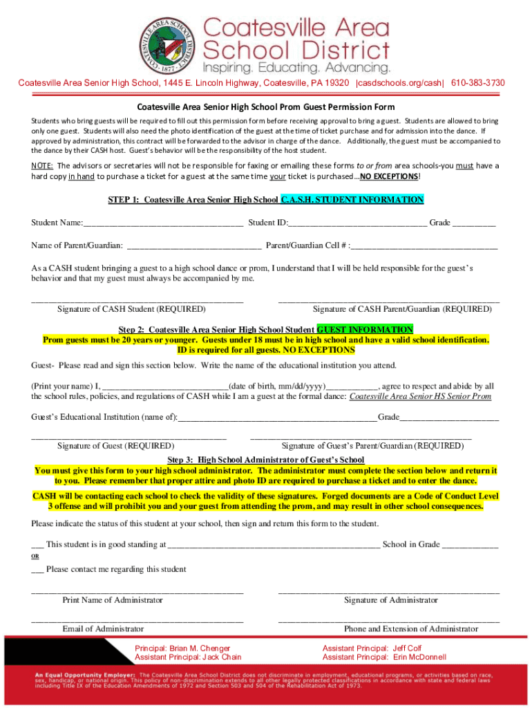 Fillable Online Senior Prom - Non-CASD Student's ONLY - Arbiter ...