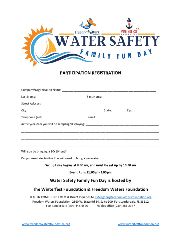 Fillable Online PARTICIPATION REGISTRATION Water Safety Family Fun ...