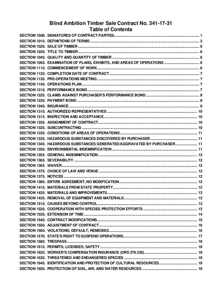 Fillable Online Blind Ambition Timber Sale Contract No. 341-17-31 Table ...