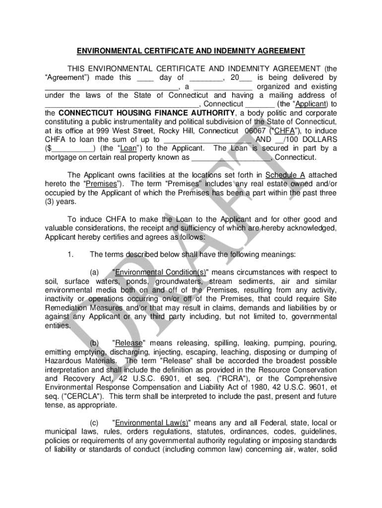 Fillable Online environmental certificate and indemnity agreement Fax ...