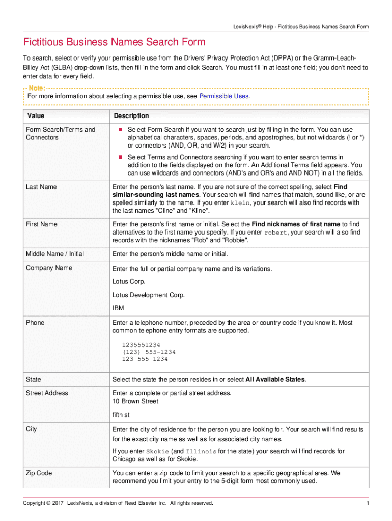 Fillable Online Fictitious Business Names Search Form Fax Email Print ...
