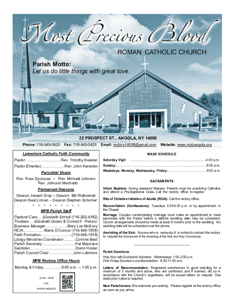 Fillable Online Parish Motto: Of the Lakeshore Catholic Faith Community ...